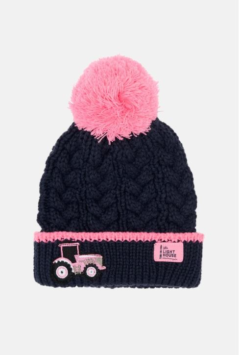 Lighthouse Girls Cable Knit Bobble Hat - Pink Tractor – Hopscotch Kids ...