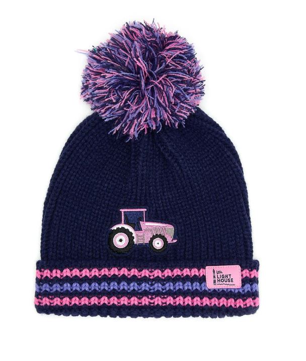 Lighthouse Girls Knit Bobble Hat - Pink Tractor – Hopscotch Kids Store